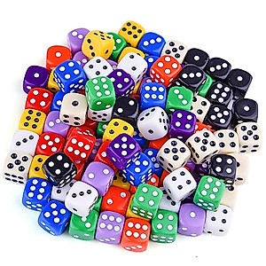 AUSTOR 100 Pieces Dice 6 Sided Game Dice Set, 10 x 10 16mm Acrylic Dice with Velvet Pouch for Tenzi, Farkle, Yahtzee, Bunco or Teaching Math