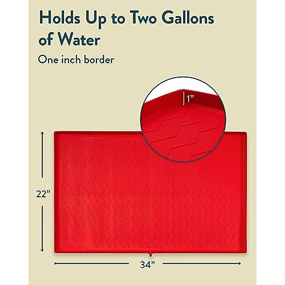 Under Sink Drip Tray - Silicone Liner Mat for Under Kitchen or Bathroom Sink - Waterproof Organizer Protects Floors from Leaks - 34" x 22" Red