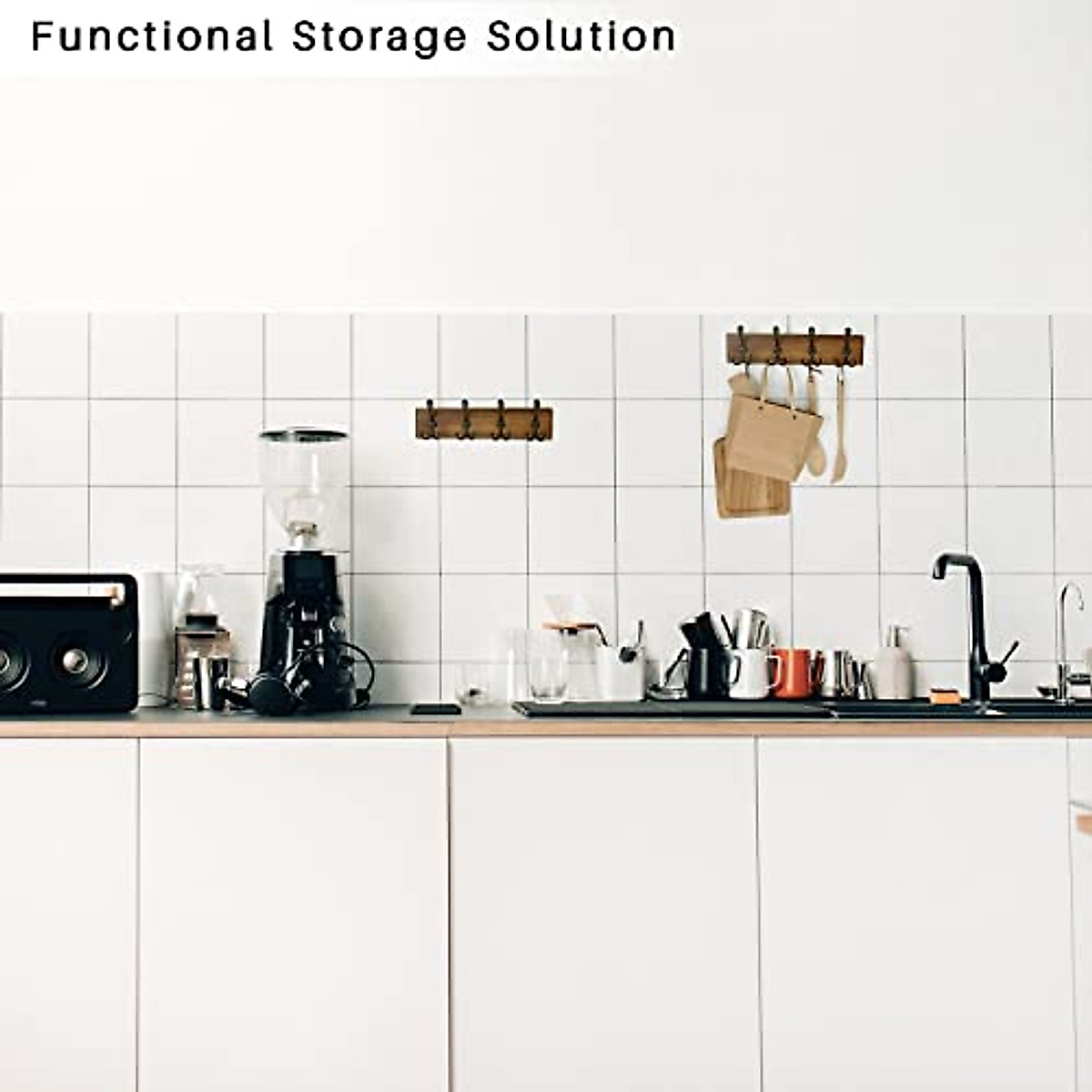 SCUNDA Coat Rack Wall Mount with 4 Hooks, Coat Hanger for Wall, Wooden Wall Hook for Coat, Jacket, Hat, Backpack, Belt, Tie, Key (2-Pack, Rustic Brown)