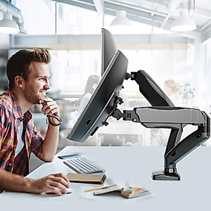 WALI Dual Monitor Stand Arms Mounts, for 2 Monitors, Fully Adjustable Gas Spring Desk Mount Swivel Mounting Holes Bracket with C Clamp, Grommet Base for Display Up to 32 Inch,19.8lbs. (GSMP002), Black
