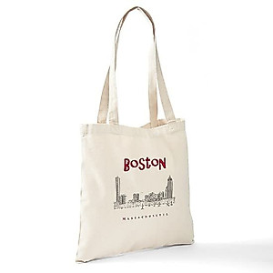 CafePress Boston_10X10_Skyline_Blackred Tote Bag Natural Canvas Tote Bag, Reusable Shopping Bag