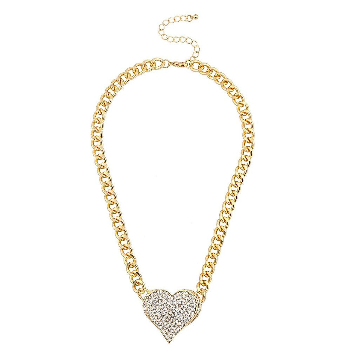 LUX ACCESSORIES Goldtone Bling Heart Chain Earring Bracelet Necklace Set (3PCS)