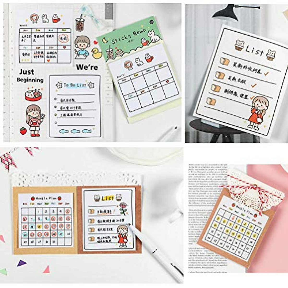 DzdzCrafts Cat Weekly Daily Monthly Planner Check List 6-Packs 180 Sheets 3.4" x 5.2" Sticky Notes Notepads Self-Stick Memo Pads