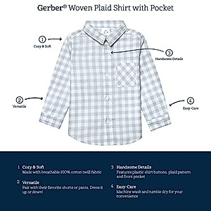Gerber Baby and Toddler Boys Long Sleeve Button Up Plaid Shirt, Tan Plaid, 18 Months