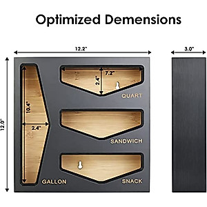 Bamboo Bags Storage for Kitchen drawer organizer, Kitchen organization, Baggie organizer, Ziploc bag organizer, Sandwich Bags UPDATED FOR 2023! Now with hinges, latches, and dividers! (Black)