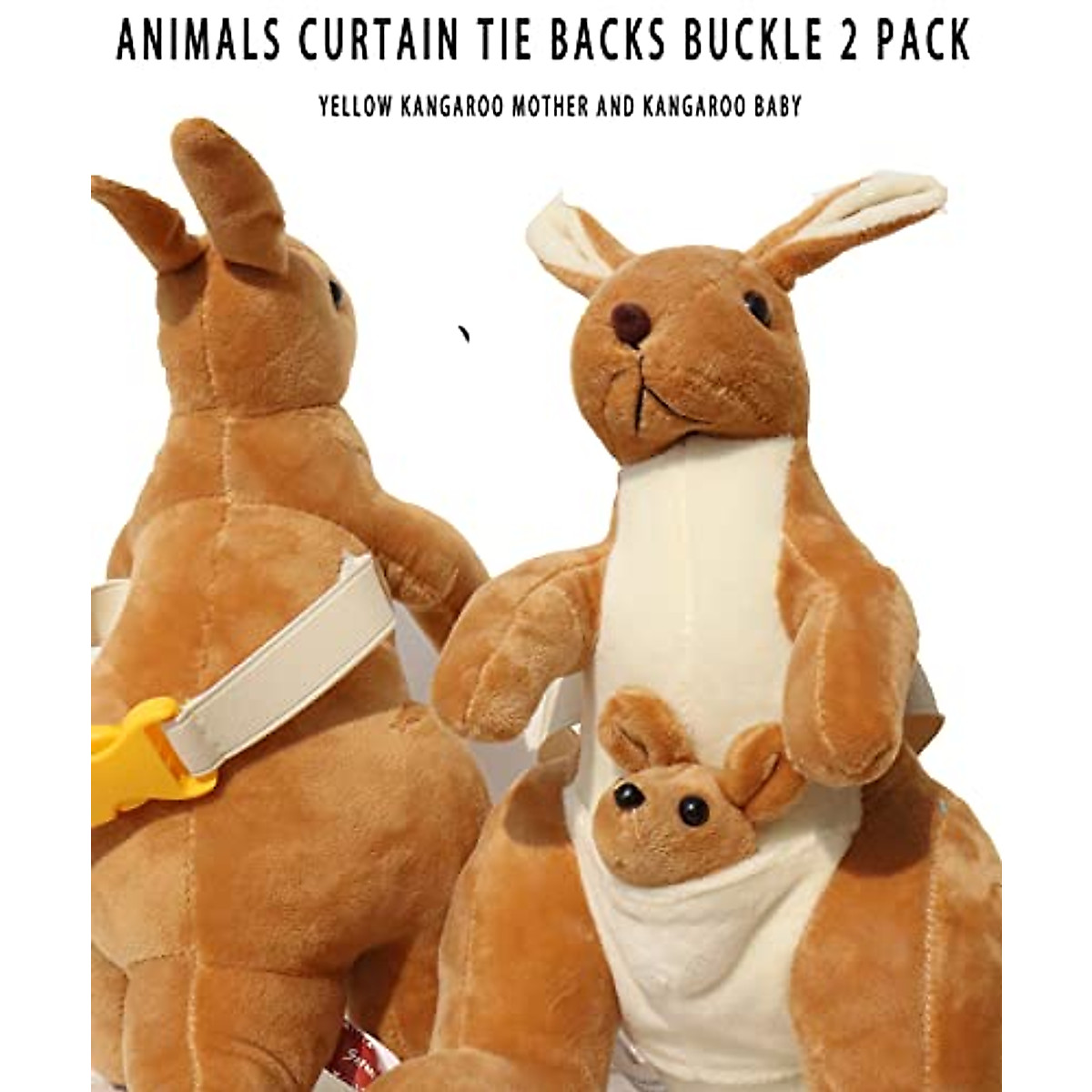 Curtain Tie Back 2 Pack Cute Animals Jungle Kangaroo Cartoon Buckle Curtain Tie Backs for Kids Room,Curtain Holdebacks for Drapery,Window Curtain Tiebacks Holder (Kangroo Yellow)