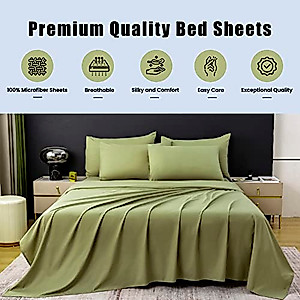 Bedlifes California King Sheet Sets- Cooling Sheets-Ultra Soft-Silky-Breathable-Deep Pocket- 1800 Series Bedding Set Microfiber Bed Sheets Sage Green Cal King 6 Pieces