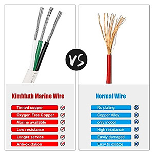 Kimbluth 10 Gauge Triplex Marine Wire Tinned Copper Boat Cable, 30ft 10 AWG Standard USA OFC Oxygen Free Copper Wire for Automotive Boat Speakers Solar Outdoors