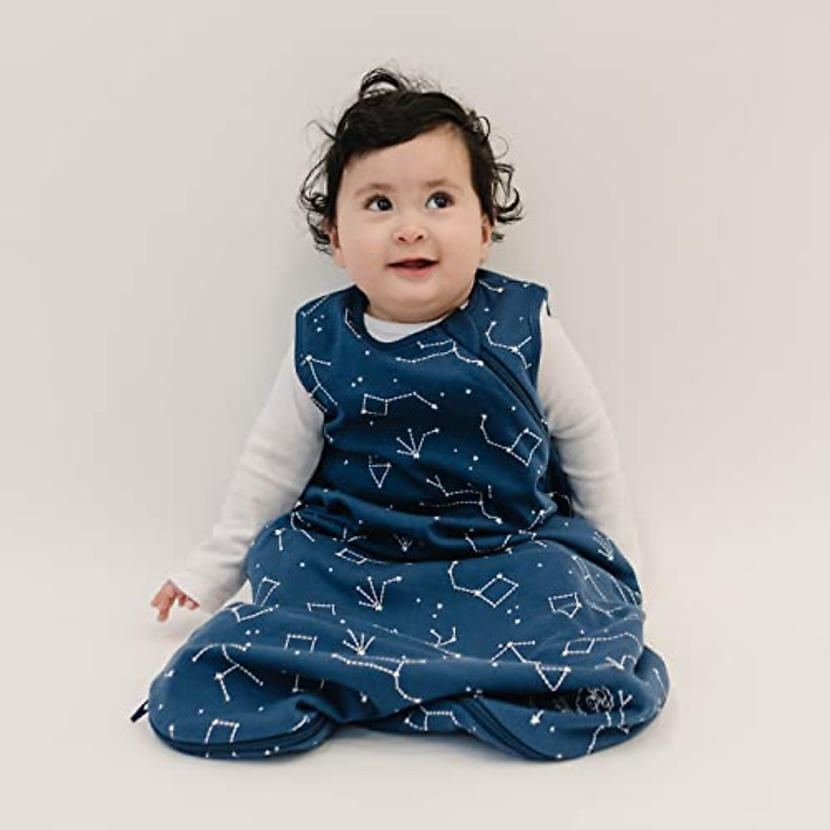Woolino Merino Wool Baby Sleep Sack - 4 Season Basic Sleep Sack for Baby - Two-Way Zipper Sleeping Bag for Infants - Baby Wearable Blanket - 6-18 Months - Night Sky
