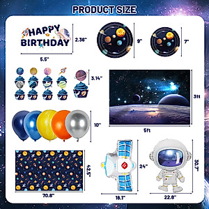 162PCS Outer Space Birthday Party Supplies, Space Themed Party Decorations Include Banner, Balloons, Backdrop, Hanging Swirls, Tablecloth, Plates, Cake Toppers for Kids Birthday Decorations