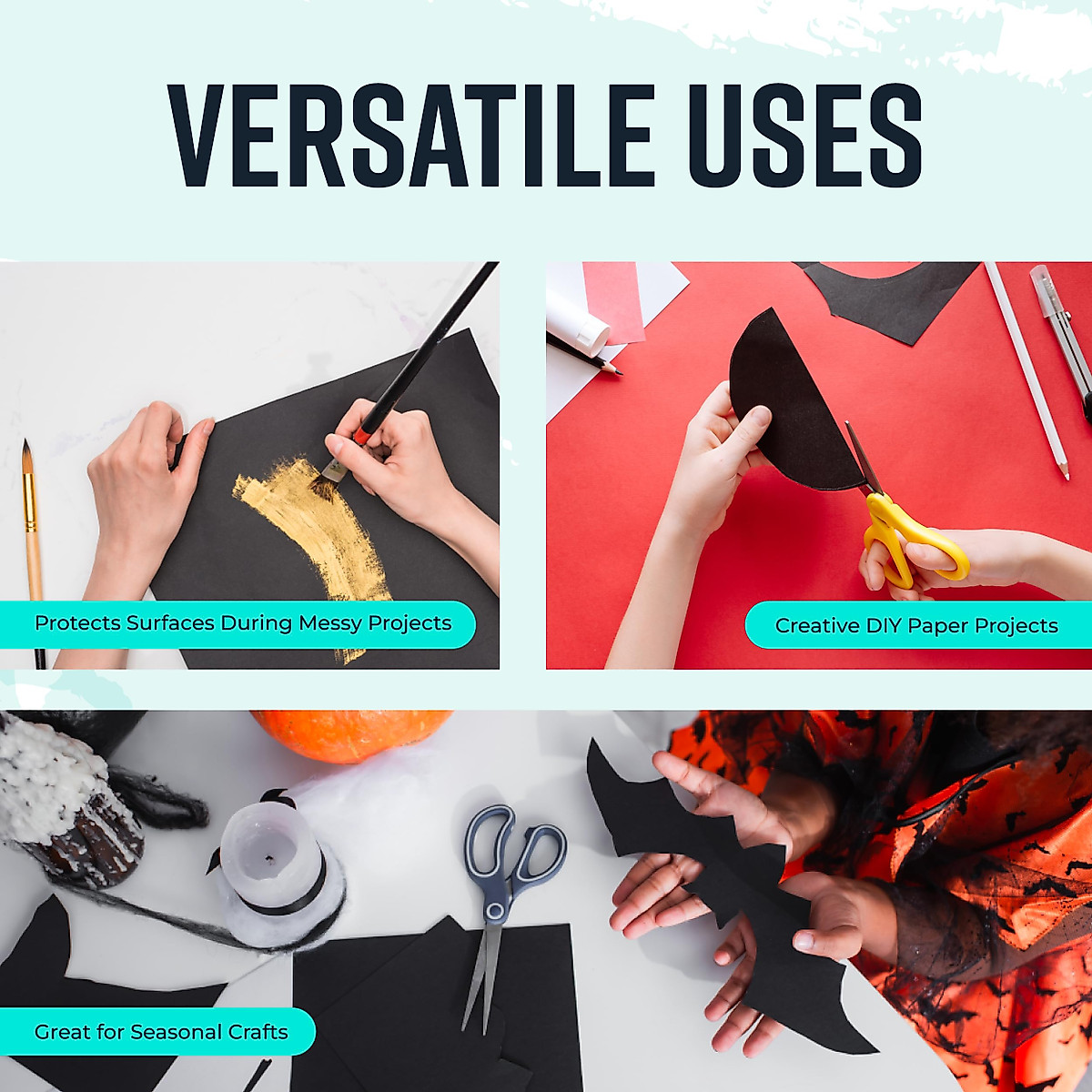 Black Kraft Arts and Crafts Paper Roll - 18 inches by 100 Feet (1200 Inch) - Ideal for Paints, Wall Art, Easel Paper, Fadeless Bulletin Board Paper, Gift Wrapping Paper and Kids Crafts - Made in USA