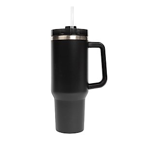 Sweet Water Decor 40 Oz Tumbler with Lid and Straw - Black Insulated Tumblers for Hot and Cold Drinks - Coffee Tumbler with Narrow Base, Easy-Carry and Comfortable Grip Handle - Leak Proof Tumbler