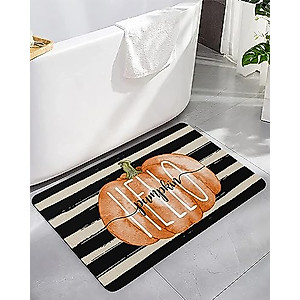 Stripes Pumpkins Bath Mat for Tub,Non Slip Bathroom Floor Runner Rug Quick Dry & Absorbent Diatomaceous Earth Kitchen Room Shower Sink Washable Doormat,Thanksgiving Fall Black White Geometry 16"x24"