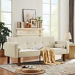 MMTGO L Shaped Reversible Sofa with Storage Chaise, 74.4 Inch, Beige