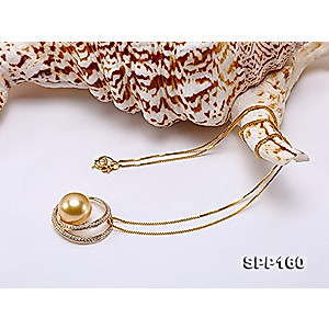 JYX Pearl 14K Gold Pendant AAA Quality Genuine 11.5mm Golden South Sea Pearl Pendant Necklace for Women