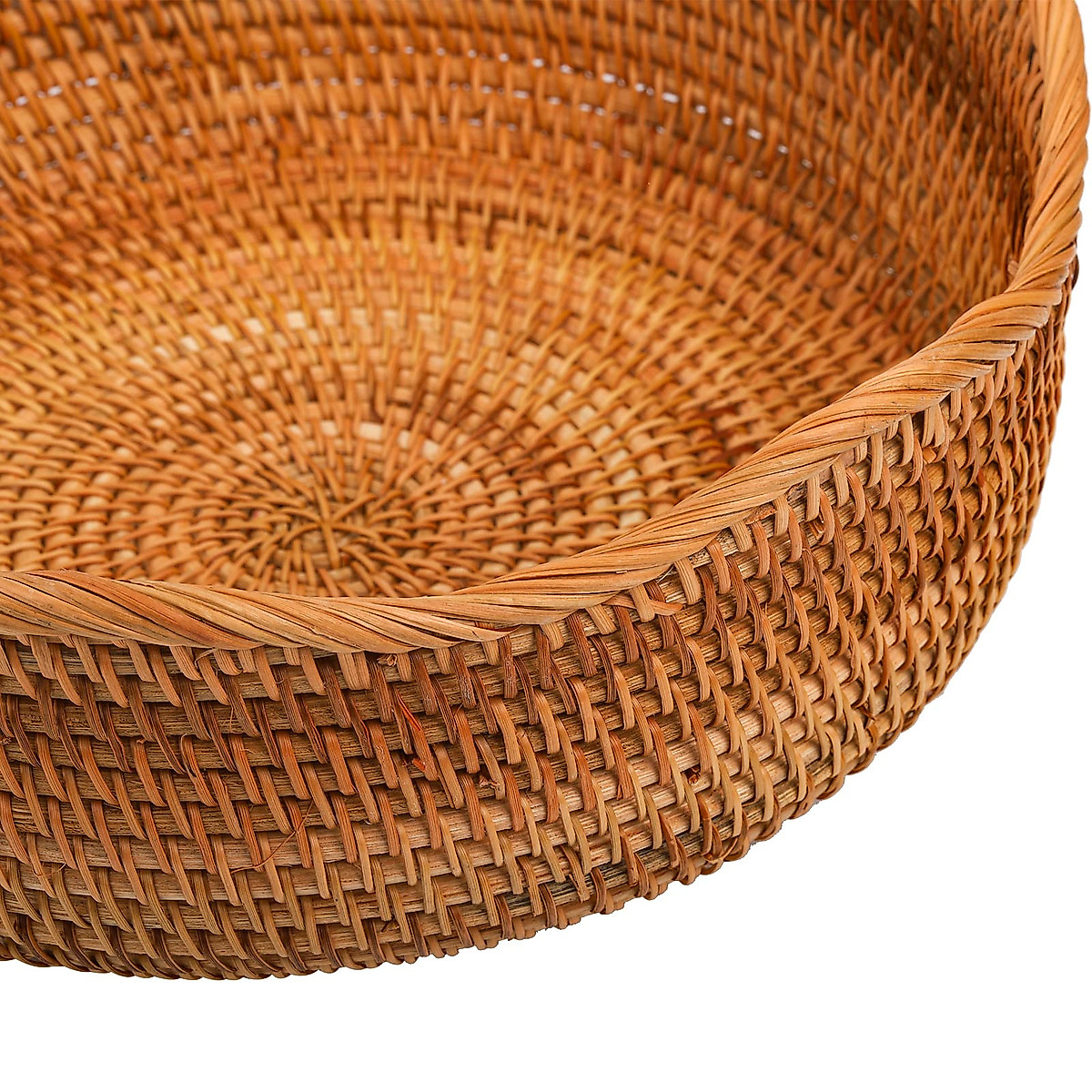 Peohud Set of 3 Rattan Bread Basket, Natural Wicker Fruits Bread Baskets, Wicker Food Storage Baskets Serving Bowl for Bread, Snack, Fruit, Vegetable, 9"/10"/11"