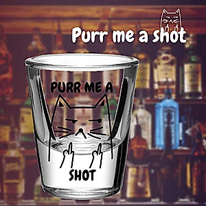 Shot glasses Set of 2, Funny drinking gifts for Cat lovers, Men, Women, Heavy Base shot glass for Birthday/Christmas, Purr me a shot, 1.5 oz, Onebttl