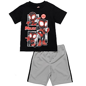 Marvel Spidey and His Amazing Friends Miles Morales Little Boys Graphic T-Shirt Mesh Shorts Outfit Set Black/Gray 6