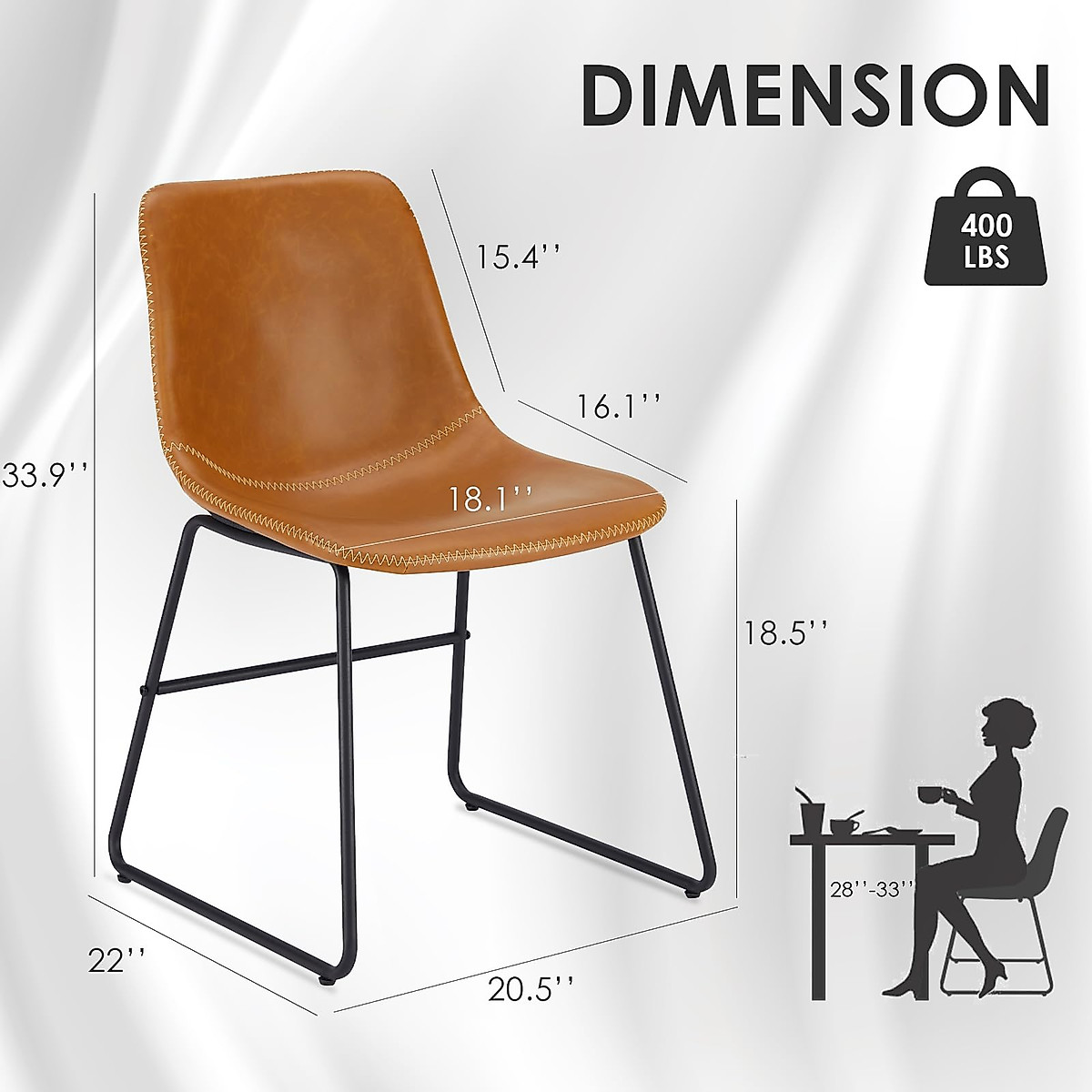 Soohow Set of 2, Kitchen Room Mid Century Midcentury Modern Faux Leather Comfortable, Home, Bistro Coffee Shop, 18" Dining Chairs 2 PCS, Whiskey Brown