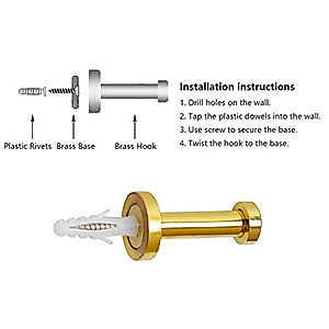 eForwish Robe Towel Hook, Simple Brass Bathroom Robe Hook,Hand Towel Holder,Heavy Duty Clothes Hanger for Wall or Cloakroom,Gold 5 of Pack