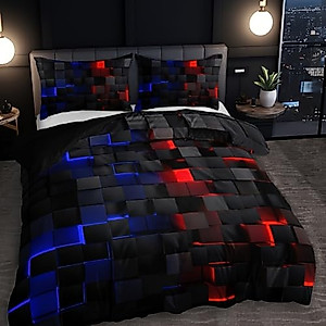 3-Piece Grid Duvet Cover Set - Ultra-Soft, Breathable Fabric - includes 1 Duvet Cover & 2 Pillowcases for Comfortable Sleep (EJBTTAA018,king(103.94''*90.16''))