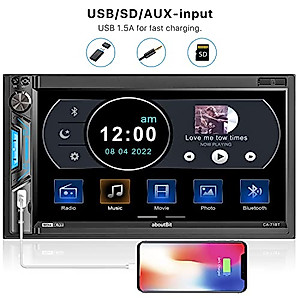aboutBit Bluetooth Double Din Car Stereo - 7 inch HD Touchscreen MP5 Player Car Audio Receiver – Phonelink | Rearview Camera | AM/FM Radio | USB/SD/AUX | Subwoofer | SWC | Wireless Remote Control