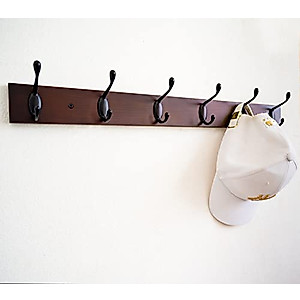 ROOREVO Coat Rack Wall Mount - 24 Inch with 6 Coat Hooks, Wall hat Hanger, Coat Racks, Walnut, Pack of 2