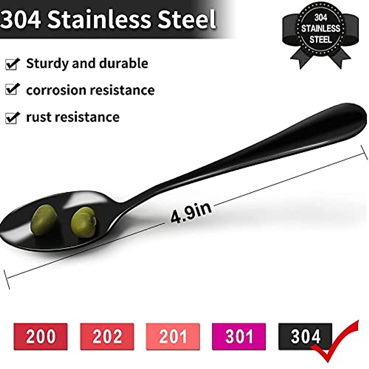 WNATN Demitasse Espresso Spoons, 4.9 Inches Stainless Steel Mini Coffee Spoon Small Spoons for Dessert, Set of 8 (Black)