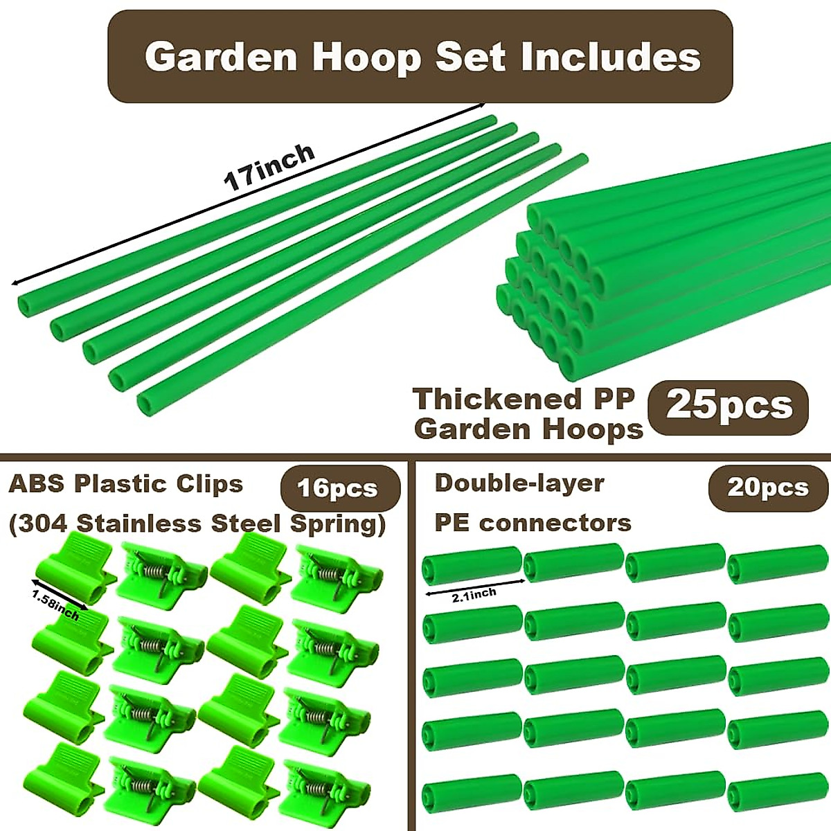 PirateAnt Greenhouse Hoops Set for DIY Grow Tunnel，Thickened High Tenacity PP Garden Hoops for Row Cover，Green Garden Hoops for Raised beds，DIY Plant Support Garden Stakes, 25pcs