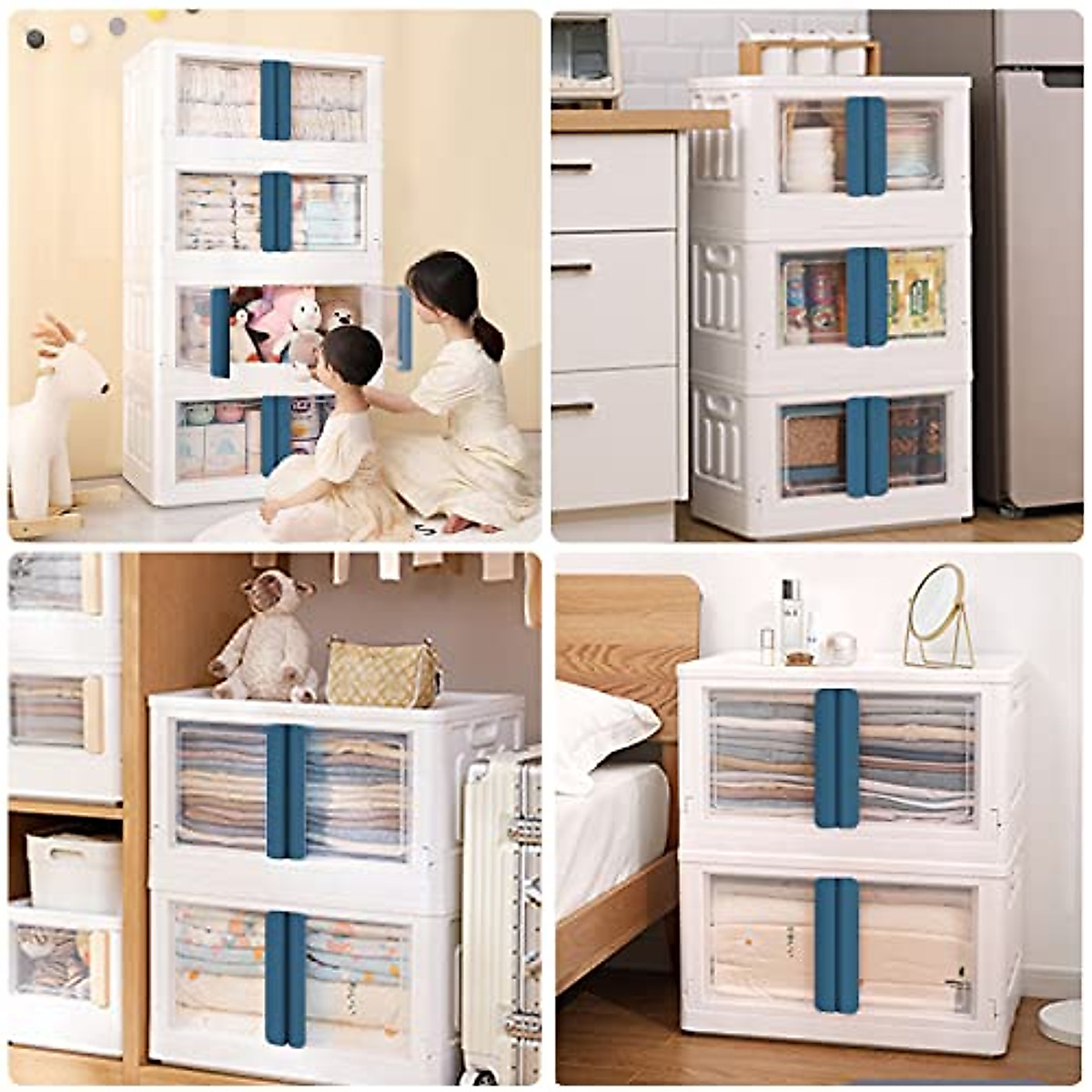 Storage Cabinet Plastic-3Pack,Baby Clothes Organization and Storage 76Quart/19Gallon White Stackable Toy Storage with Lids, Collapsible Storage Box with Wheels Plastic Containers Storage Bins for Kids/Children Room