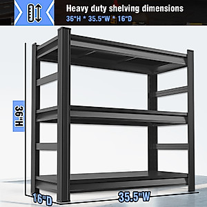 36 "H Heavy Duty Adjustable 3-Tier Metal Shelving|Garage Shelving with 1000 lbs. Load Capacity|Easy-to-Assemble Shelving|36 "H*35.5 "W*15.8 "D, Rustproof, Suitable for Bathrooms, Basements