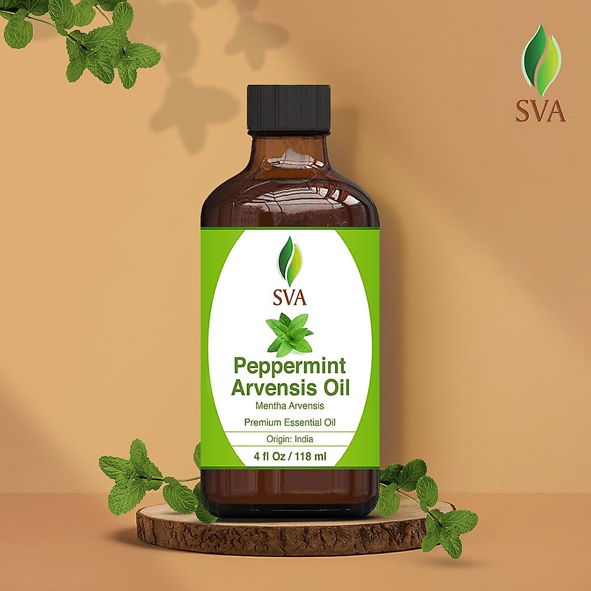 SVA Peppermint Essential Oil – 4 Fl Oz – 100% Natural Peppermint Oil - for Diffuser, Hair Care, Face, Skin Care, Aromatherapy, Scalp and Body Massage, Soap and Candle Making - with Dropper