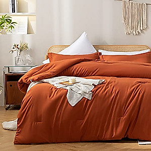 JANZAA Queen Comforter Set 7 Piece Bed in a Bag Queen Comforter Set with White Sheets Terracotta Bedding Sets Soft Pillow Cases and Shams, Fitted Sheet, Flat Sheet for All Season