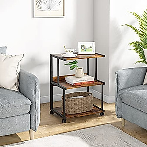 Tribesigns 3-Shelf Printer Stand with Storage, Rolling Printer Table Machine Cart with Wheels, Mobile Desk Organizer Shelves for Office and Home (Rustic Brown)