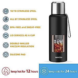 ZUWOZU Coffee Thermos Water Bottle, 32oz Insulated Water Bottle with Handle, Double Walled Vaccum, 18/10 Stainless Steel Water Bottles for School (Black, 32oz)