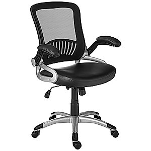 Office Star EM Series Bonded Leather Manager's Adjustable Office Desk Chair with Thick Padded Seat and Built-in Lumbar Support, Black with Silver Finish