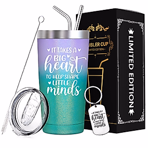 SpenMeta Teacher Gifts - Teacher Appreciation Gifts for Women - Teacher Christmas Gifts - It Takes a Big Heart to Shape Little Minds, 20oz Funny Teacher Tumbler Cup