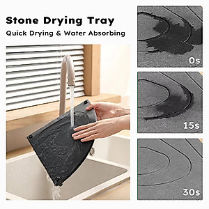 FOWSEEK Stone Drying Tray, Diatomite Instant Dry Sink Organizer for Bathroom Kitchen Counter, Water Absorbing Stone Tray for Sink Sponge Soap Holder Dispenser, Fast Drying Sink Caddy
