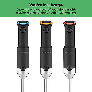Chefman Cordless Power Portable Immersion Blender, Ice Crushing Power with One-Touch Speed Control, USB Charging, Quickly Mixes Smoothies, Purees Soups, Dips, Sauces, Storage Case, Stainless Steel