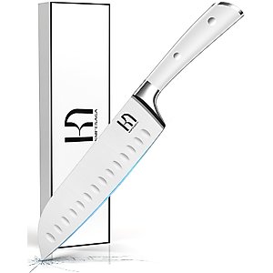 KnifeSaga Santoku Knife 7 Inch, Japanese Professional Chef knife High Carbon Stainless Steel, Razor Sharp Chefs Kitchen Knife, Vegetable Chopping Knife for Cooking With Full-tang Handle, White