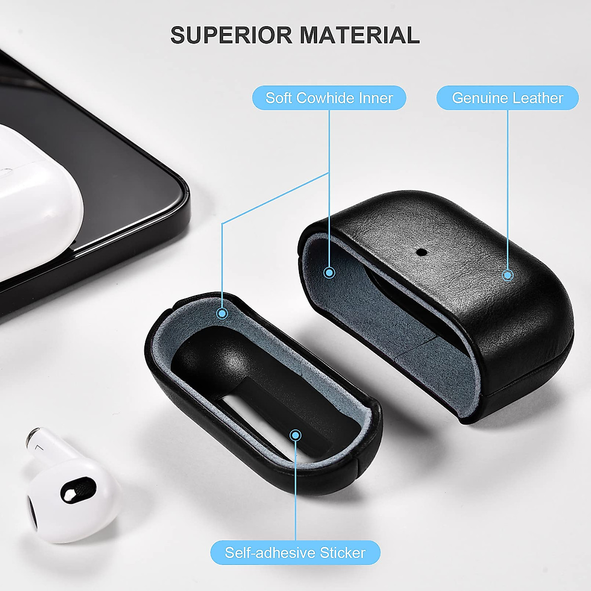 CEENFFO Leather for AirPods 3 Case 2021, Genuine Leather for Airpods 3 Wireless Charging Case (Front LED Visible) Protective Skin for Men Women