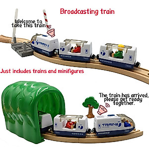 Battery Operated Broadcasting Train Magnetic Carriages Inter City Train Toys with Passenger and Driver for Wooden Train Track Toys Car for Toddlers 3 4 5 Year Old Kids (No-Include Battery Tracks)