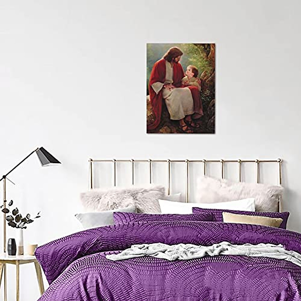 Cynken Jesus Christ and Child Canvas Wall Art Religious Spiritual Painting inspirational Motivational Portrait Poster Artwork Modern Home Decorations Framed Ready to Hang, 12x16 inch