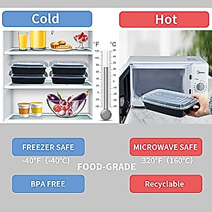 BENTOOOGO 50 Pack Plastic Meal Prep Containers, Reusable Disposable Food Storage Container with Lids 32oz, Lunch Bento Box, Food Prep Container,Takeout Deli Togo Containers