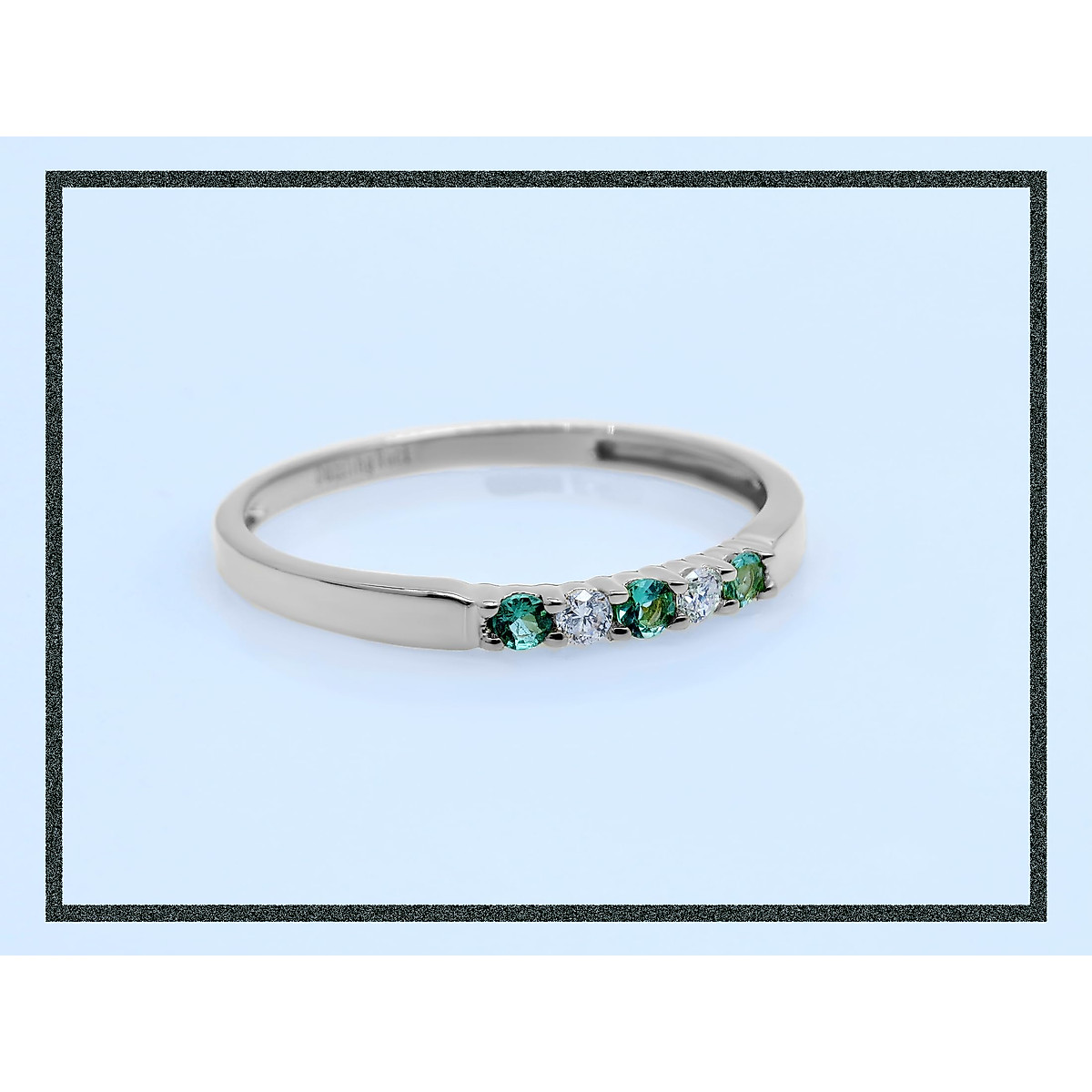 Dazzlingrock Collection 10K Round Emerald & Diamond 5 Stone Women Anniversary Wedding Band, White Gold, Size 7