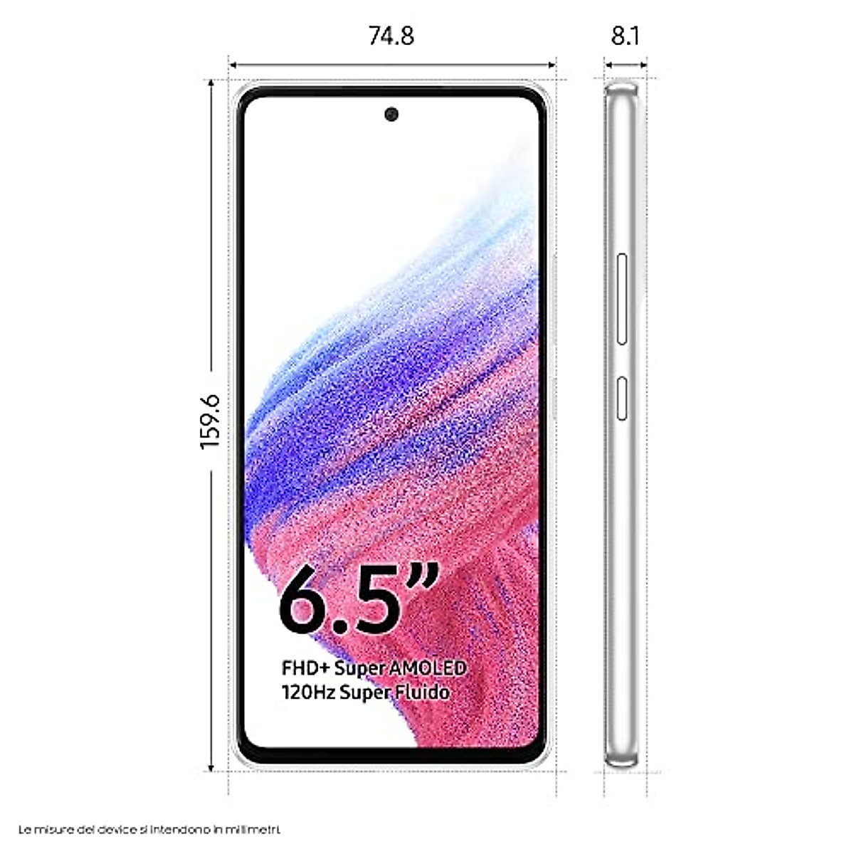 Samsung Galaxy A53 5G (128GB, 6GB) 6.5", IP67 Water Resistant, Dual SIM GSM 4G Volte Unlocked (Not Verizon Boost At&t Cricket) International Model A536E/DS (25W Charging Cube Bundle, Awesome Whitee)