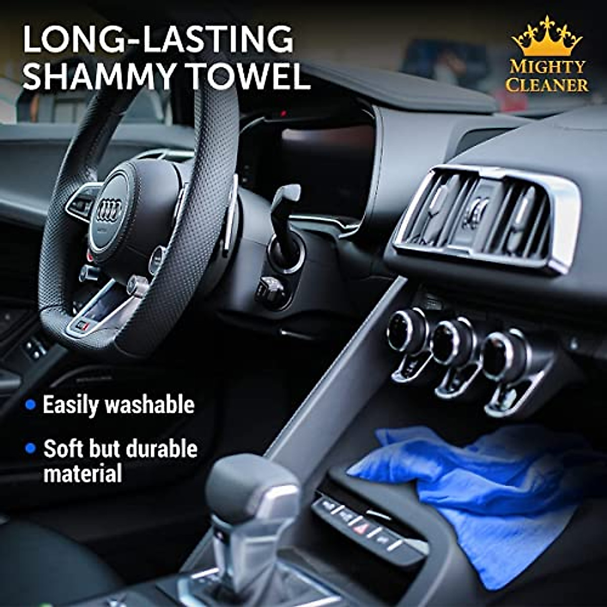 Premium Chamois Cloth for Car - 2pk +1 Free Shammy Towel for Car - 26”x17” - Super Absorbent Reusable Car Shammy Towel - Scratch-Free