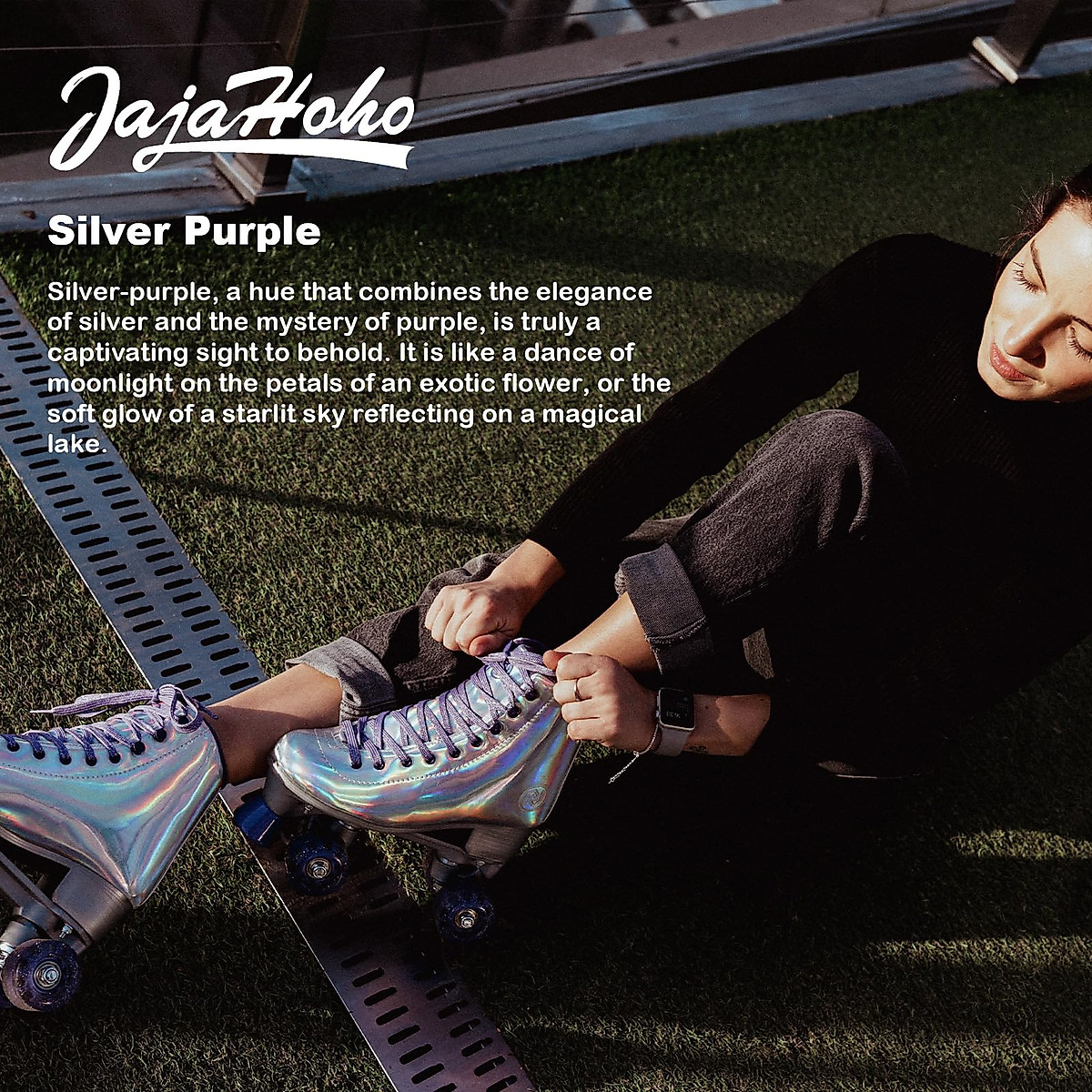 JajaHoho Roller Skates for Women, Holographic High Top Classic Rollerskates, Shiny Double-Row Glitter Four Wheels Quad Skates for Girls, Age 3-50, Indoor &Outdoor (Size 7, Silver Purple)