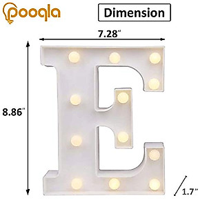 Pooqla LED Marquee Letter Lights Sign, Light Up Alphabet Letter for Home Party Wedding Decoration E