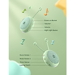 JolyWell Portable Sound Machine - White Noise Machine for Baby & Adult, Baby Sound Machine with Night Light, Powerful Battery, 20 Soothing Sounds, Noise Canceling for Sleeping, Travel & Office, Green